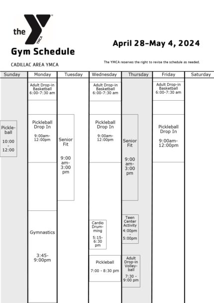 Gym Schedule - Cadillac Area YMCA