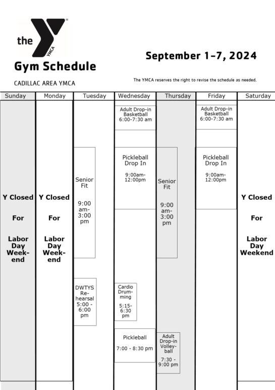 Gym Schedule - Cadillac Area YMCA