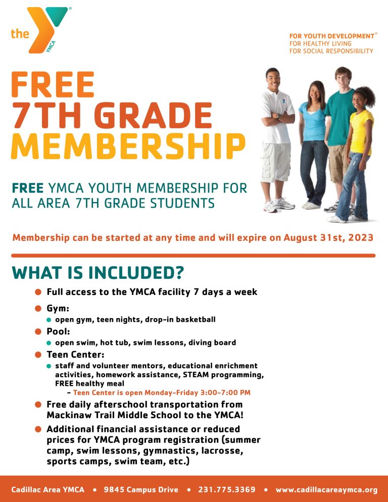 FREE 7th Grade Youth Memberships - Cadillac Area YMCA