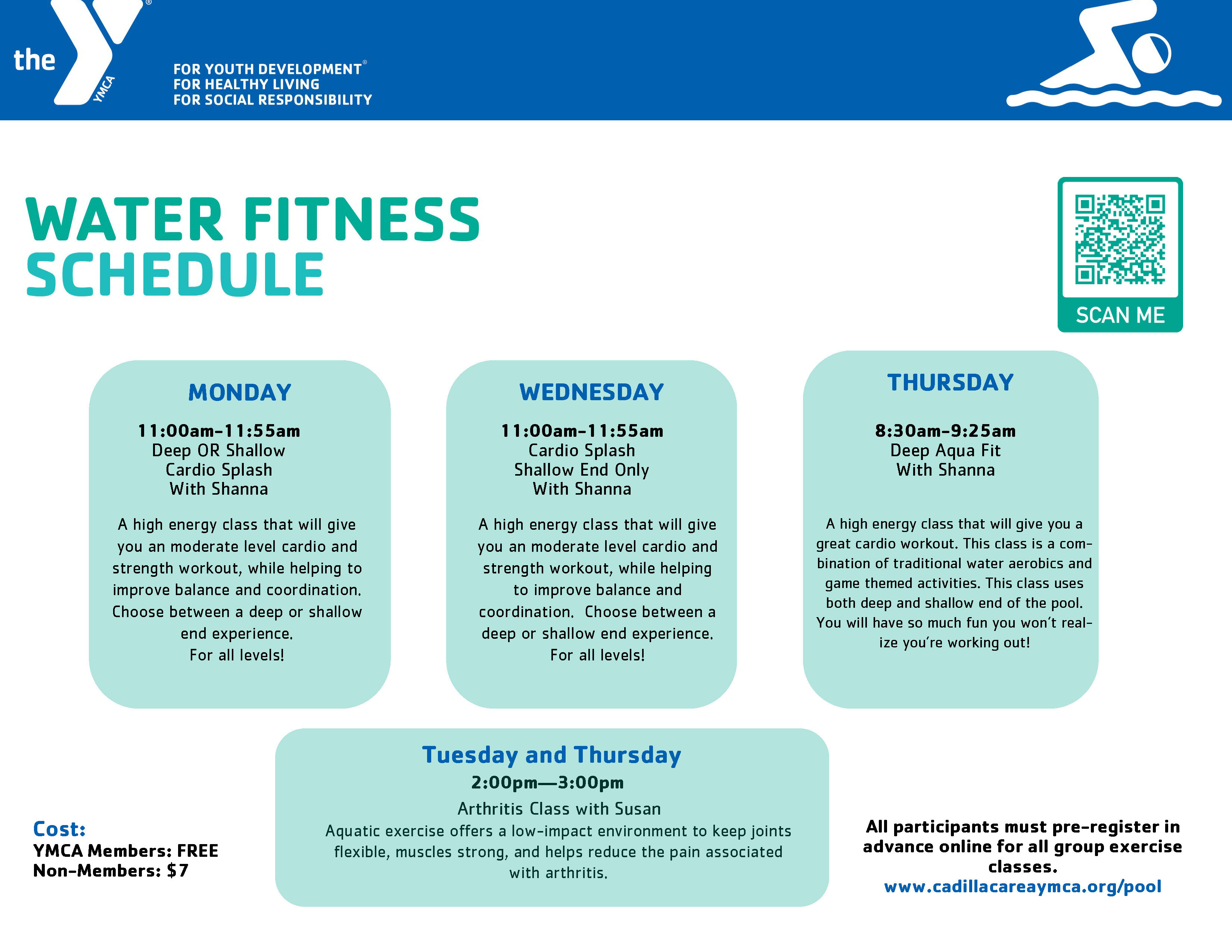 Water Fitness Schedule - Cadillac Area YMCA
